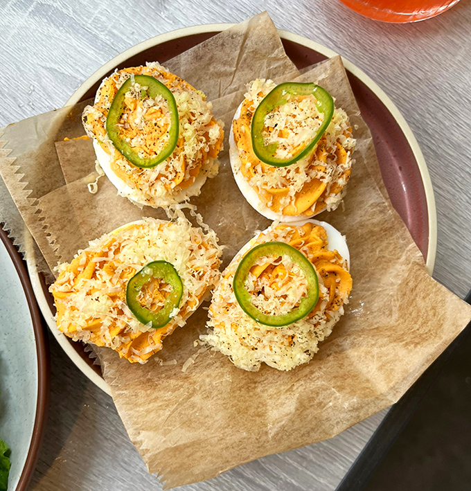 Deviled eggs get a pimento cheese makeover that would make Elvis jealous&mdash;crispy, creamy, and crowned with jalape&ntilde;o slices for that perfect kick.