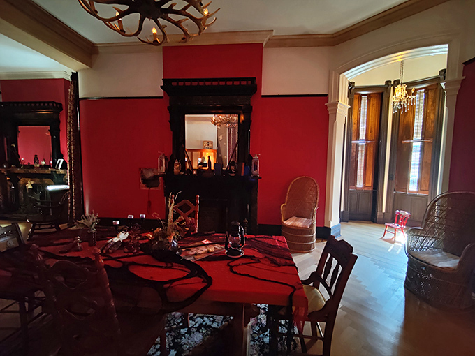 Antlers watch over the dining room where countless meals and perhaps a few supernatural dinner parties have unfolded over the decades.