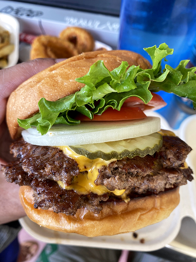 Behold the double cheeseburger in all its glory&mdash;juicy patties, melty cheese, and fresh veggies stacked between pillowy buns. Napkins required, regrets impossible.
