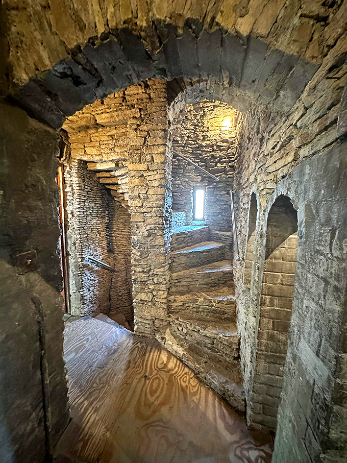 Medieval architects didn't believe in straight staircases&mdash;these winding stone steps practically beg you to imagine knights rushing up during a siege.