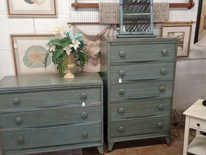 These sage green dressers prove that secondhand doesn't mean second-rate. Someone's "no longer sparks joy" becomes your bedroom's stunning statement piece.