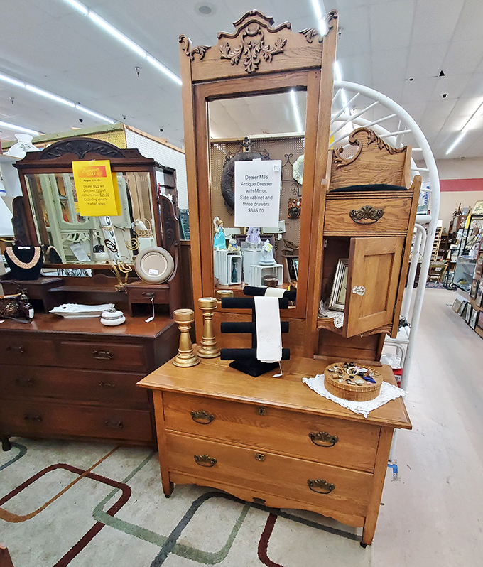 Antique dressers with mirrors that have reflected a century of morning routines&mdash;each scratch and patina tells a story.