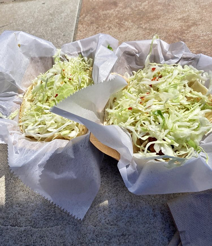 Cabbage so fresh it practically crunches through the photo. These tacos are what fish dream of becoming when they grow up.