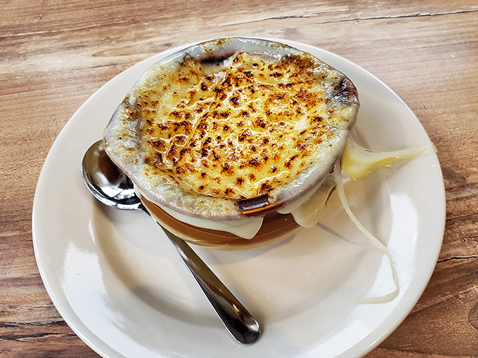 French onion soup that doesn't just warm your body but hugs your soul &ndash; that cheese pull should win Olympic medals.