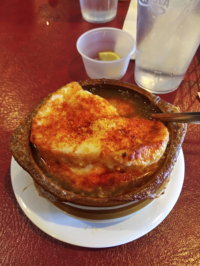 French onion soup that's achieved the perfect cheese-pull-to-broth ratio&mdash;the culinary equivalent of hitting the lottery on your first try.