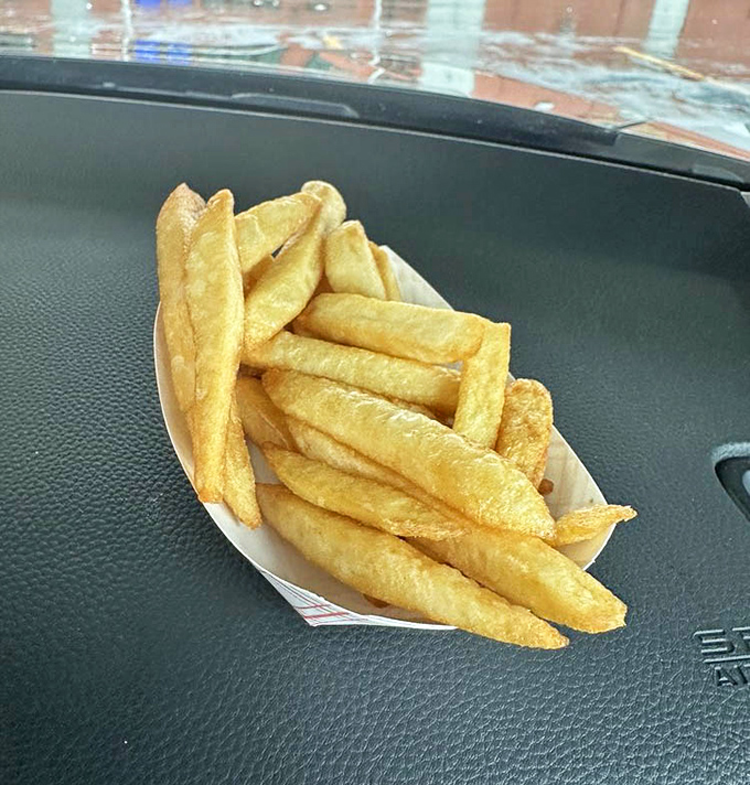 Golden fries that crackle with each bite, a perfect vehicle for ketchup transportation. They've mastered that mythical balance between crispy exterior and fluffy potato soul.