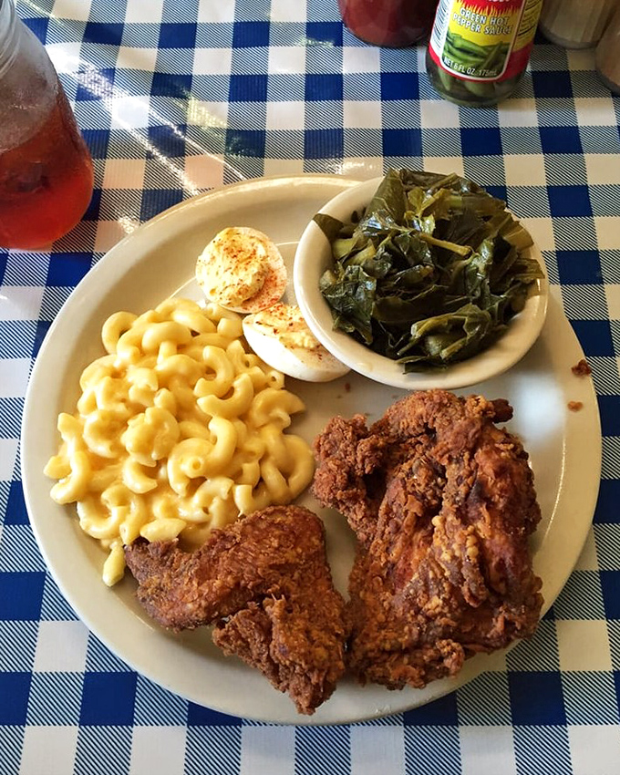 Southern fried chicken, mac and cheese, and collard greens&mdash;the holy trinity of comfort that makes Monday feel like Sunday dinner.