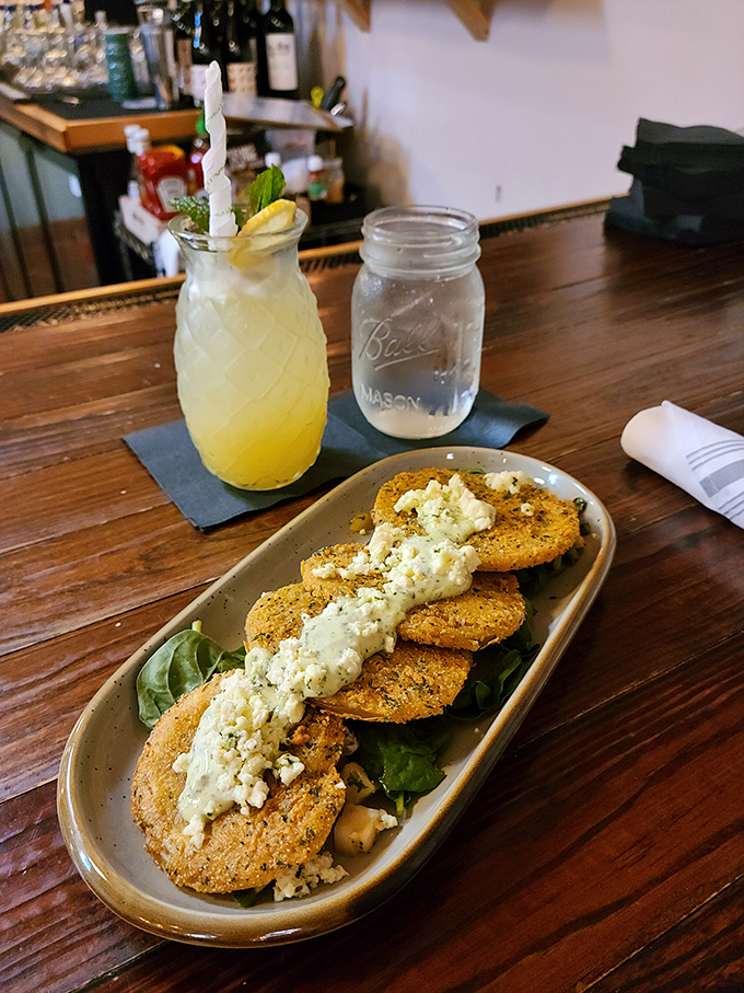 Golden fried green tomatoes that would make your Southern grandmother weep tears of pure joy.