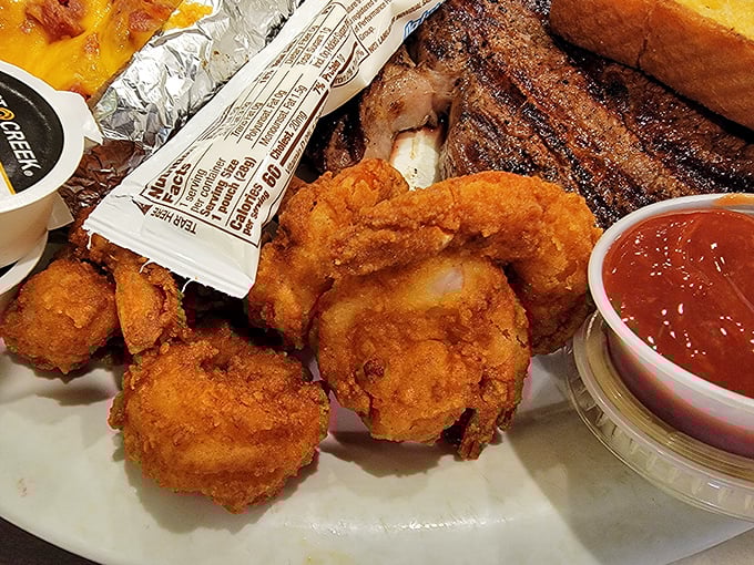 These crispy fried shrimp could convert even the most dedicated landlubber. The perfect marriage of crunch and oceanic sweetness.