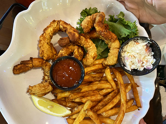 Golden-fried shrimp that snap between your teeth, served with fries that could make a Frenchman weep. Simple food done right is always the most impressive.