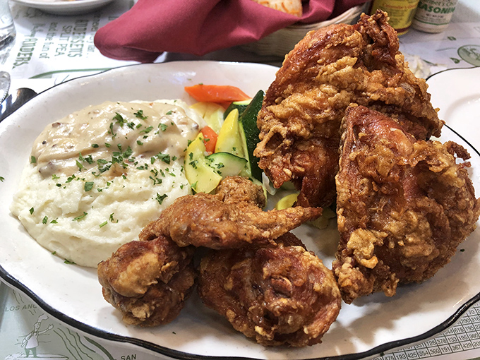Golden, crackling perfection &ndash; this fried chicken might be the best-kept secret on I-5, hiding in plain sight at a place famous for something entirely different.