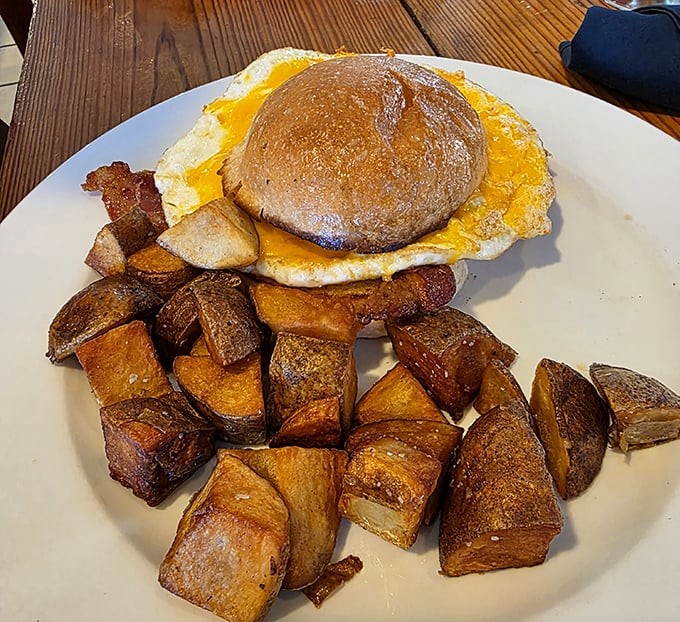 The breakfast sandwich that launched a thousand road trips, with those perfectly golden potatoes playing a supporting role worthy of an Oscar.