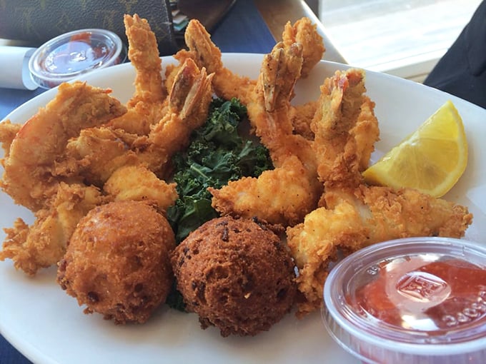 Golden-fried shrimp and hush puppies that crunch so perfectly, you'll wonder if they hired a symphony conductor for the kitchen.