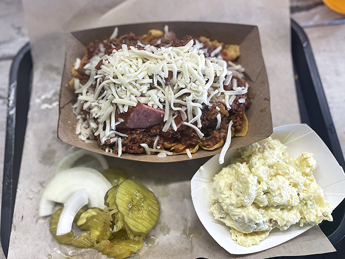 Frito pie elevated to art form status. When chips, meat, and cheese come together like this, resistance is not just futile&mdash;it's foolish.