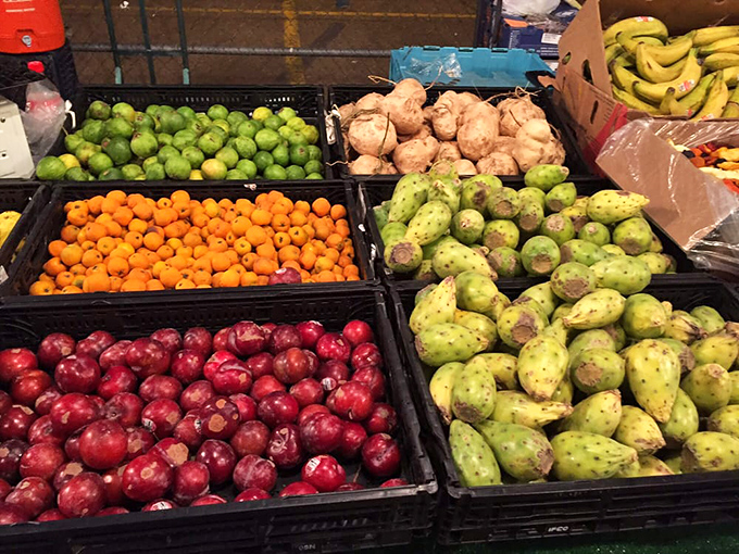 Nature's candy section! These prickly pears, plums, and citrus fruits didn't travel far to get here, making this the freshest produce aisle in Phoenix.