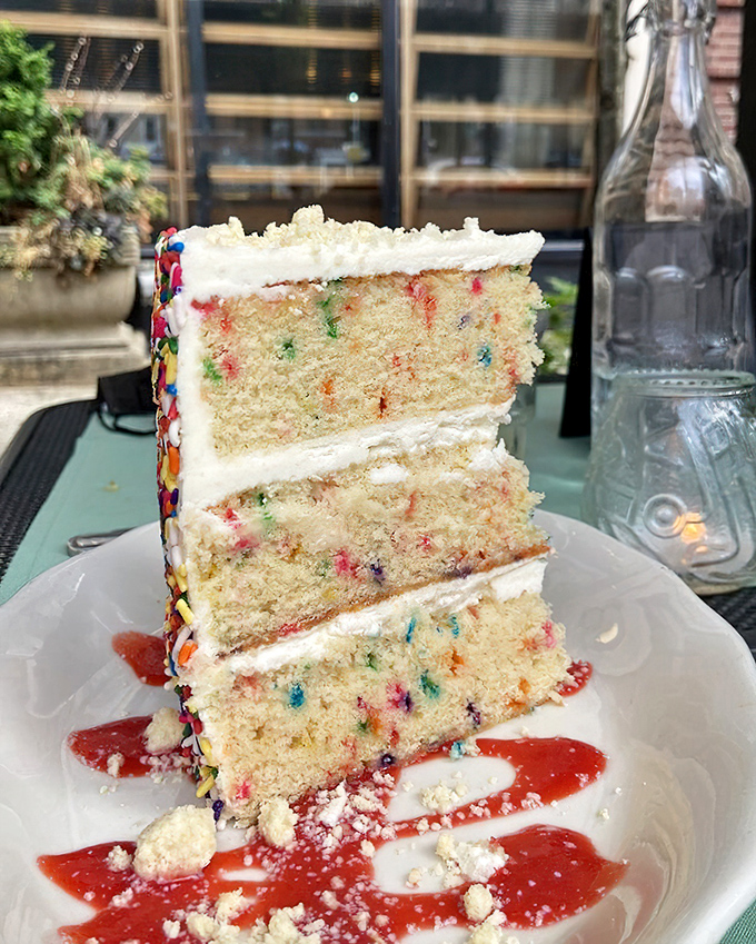 The Funfetti Birthday Cake that makes you wonder if your childhood celebrations were severely underperforming. Three layers of joy topped with sprinkle confetti.