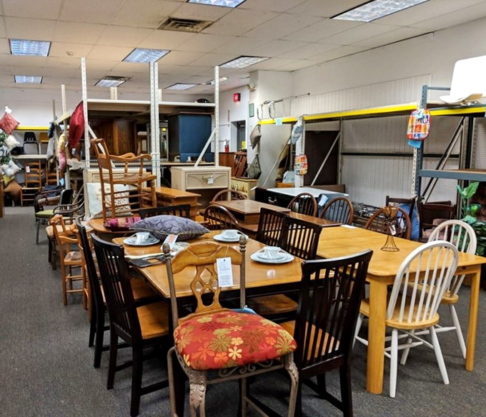 Dining sets that could tell a thousand stories. That floral-cushioned chair has definitely seen some Thanksgiving dinners more dramatic than yours.