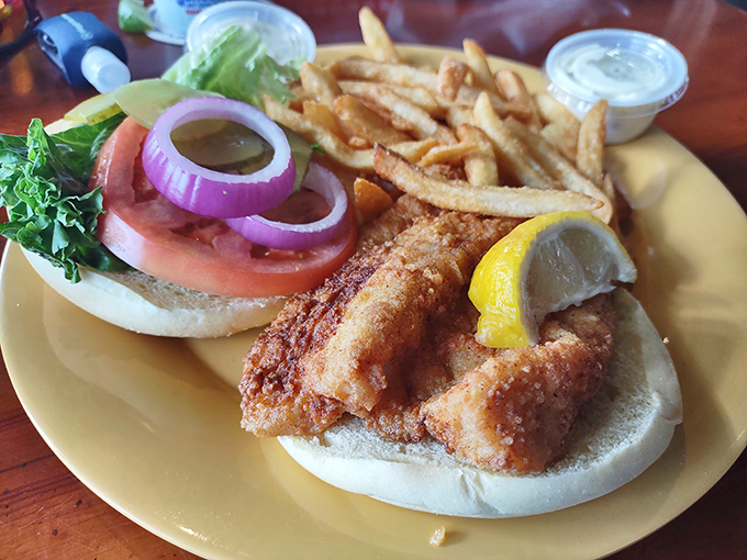 The grouper sandwich &ndash; Florida's unofficial state sandwich &ndash; arrives golden and crispy, with all the fixings standing by for their supporting role in this seafood blockbuster. 