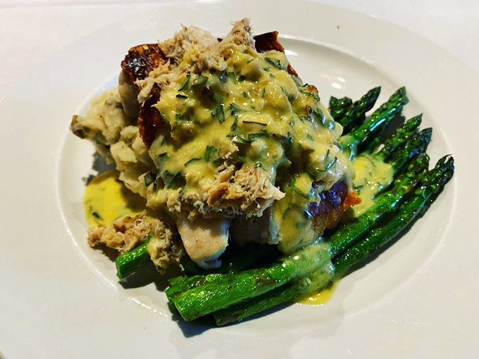 This isn't just fish&mdash;it's a masterclass in texture. Flaky grouper meets velvety sauce while asparagus provides the perfect crisp counterpoint.