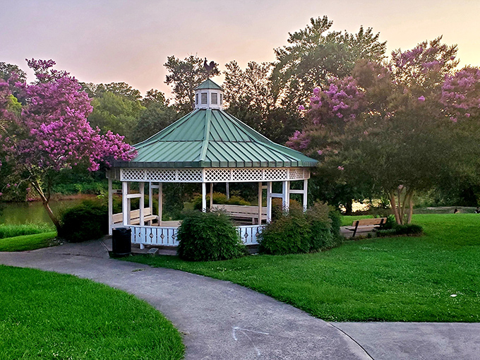 This charming gazebo surrounded by blooming crepe myrtles is where countless marriage proposals and family photos have created lifelong memories.