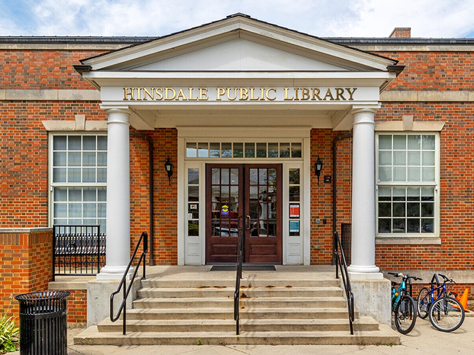 The Hinsdale Public Library stands as a temple to literacy, where the WiFi is free but the ideas inside are priceless.