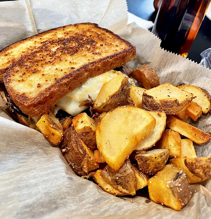 The humble home fry&mdash;crispy on the outside, tender within&mdash;playing perfect wingman to a grilled cheese that means business.