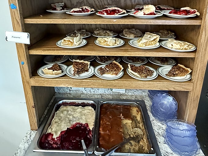 Pie heaven exists, and it's in Loogootee. Three tiers of homemade bliss where choosing just one slice qualifies as cruel and unusual punishment.