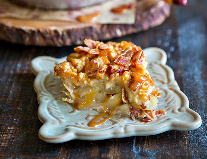 This isn't just pie—it's edible therapy. The caramel-drizzled, bacon-topped masterpiece would make grandmothers everywhere nod in approval.