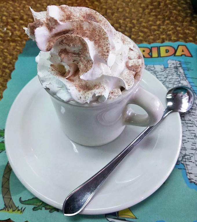 Hot chocolate that doesn't just arrive&mdash;it makes an entrance, crowned with a cloud of whipped cream and a dusting of cinnamon.