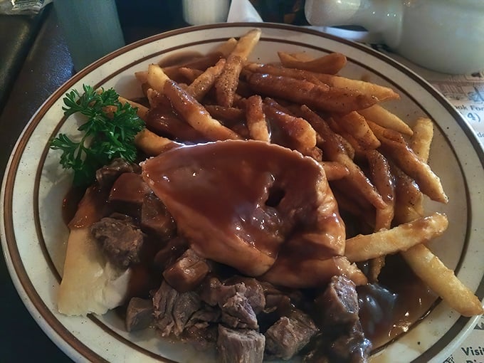 Hot roast beef with gravy-soaked fries&mdash;comfort food that hugs your insides like your grandmother after you've been away too long.