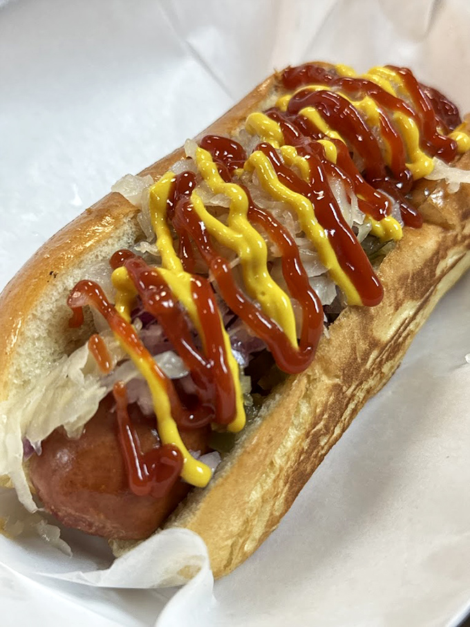 Classic never goes out of style. This traditional dog with ketchup and mustard is the little black dress of the hot dog world.