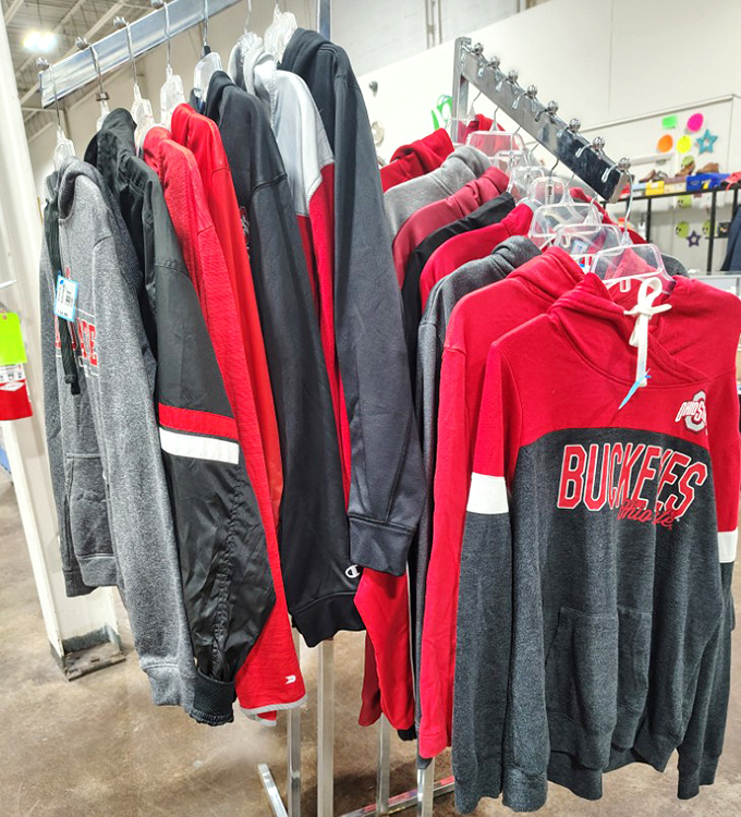 The Buckeye spirit lives on these racks! Yesterday's team pride becomes tomorrow's vintage fashion statement&mdash;scarlet and gray never goes out of style in Ohio.