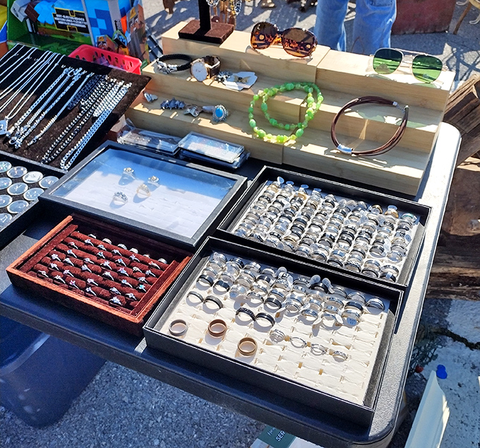 Rings and things that sparkle and shine. One person's impulse purchase becomes another's heirloom&mdash;the circle of flea market life.