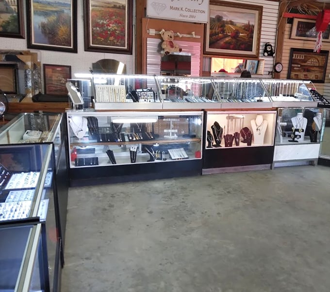 Glittering under display lights, this jewelry counter offers everything from everyday accessories to special occasion pieces that won't require a second mortgage.