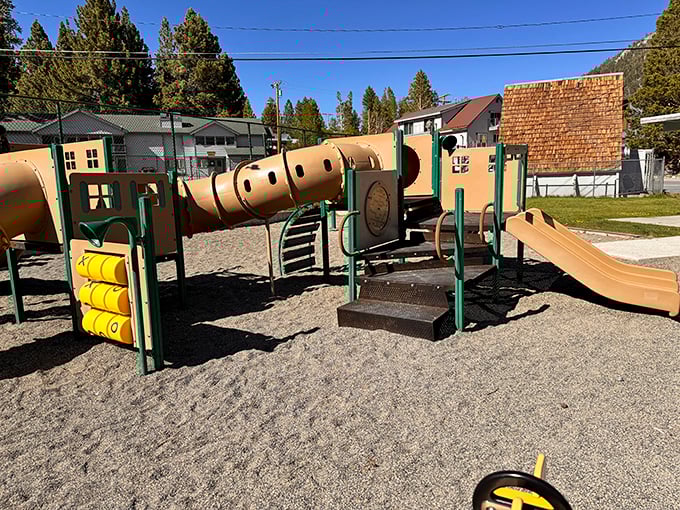 Even the playground equipment in June Lake seems to say, "Slow down, breathe deep, and remember what it's like to play."