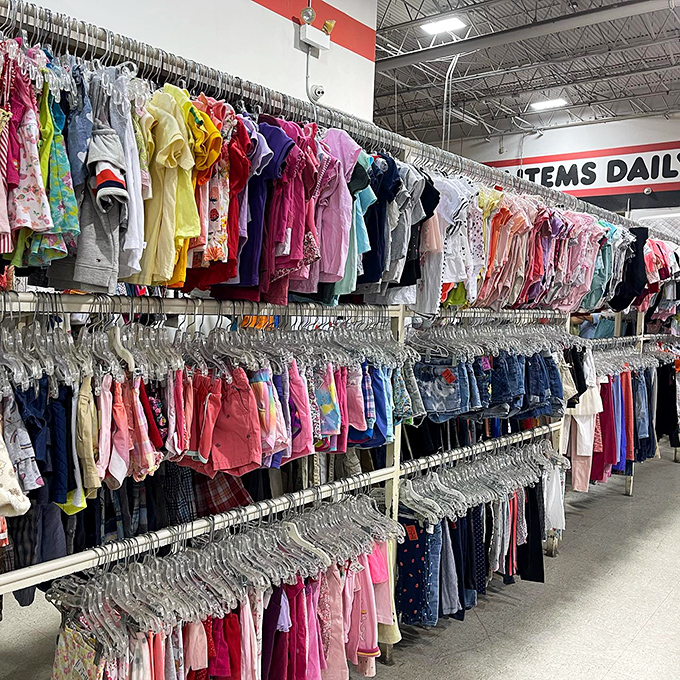 The children's section: where tiny fashionistas find their style without parents needing a second mortgage. Growth spurts have finally met their financial match.