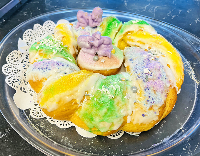 Mardi Gras meets Pennsylvania in these colorful king cake-inspired creations. The only thing missing is the tiny plastic baby.