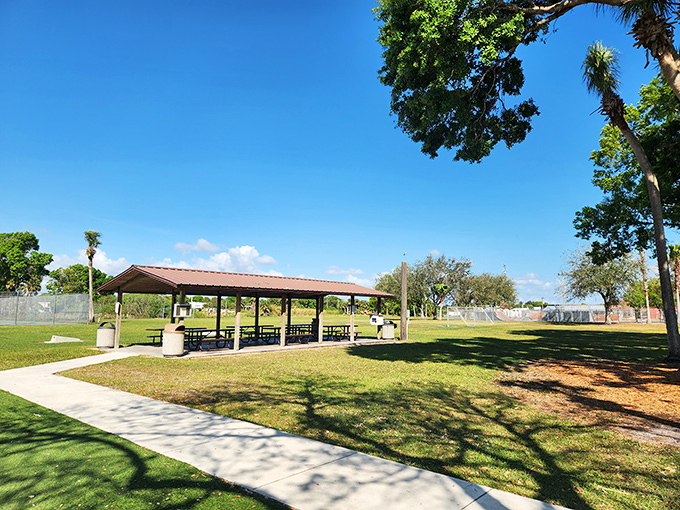 Kiwanis Park's pavilion offers shade that's worth its weight in gold during Florida summers. Simple pleasures in concrete and steel.