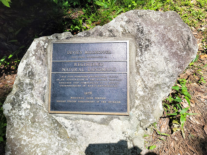 History set in stone&mdash;literally. This plaque confirms you've found one of Florida's most unique natural landmarks, not just a really big hole in the ground.