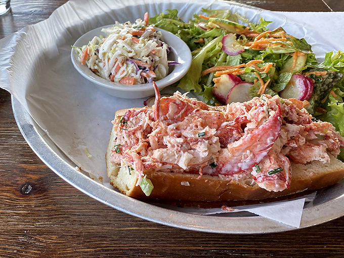 The lobster roll that launched a thousand road trips&mdash;chunks of sweet lobster meat nestled in a perfectly toasted bun with a side of slaw.