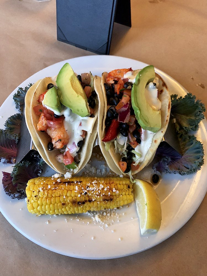 Fish tacos that belong in the California Hall of Fame. That avocado isn't just garnish&mdash;it's essential coastal currency.