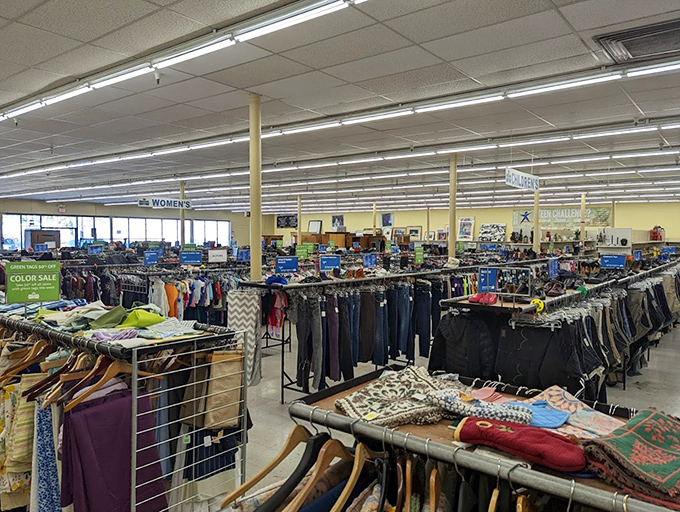 The clothing department rivals small department stores, minus the sticker shock. Those color-coded racks hide vintage treasures among everyday finds.