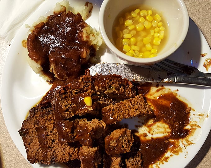 Meatloaf that would make your grandmother both proud and jealous, swimming in gravy that demands to be sopped up with every last bite.