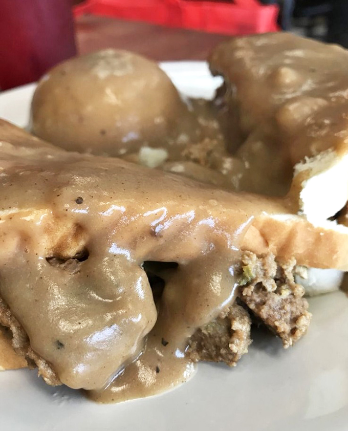 Meatloaf that would make your grandmother both jealous and proud. That gravy river flowing through meat mountain is what breakfast dreams are made of.