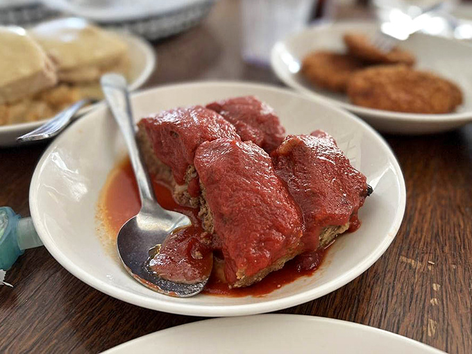 Meatloaf that doesn't apologize for being meatloaf &ndash; hearty, homestyle, and draped in a tomato sauce that means business.