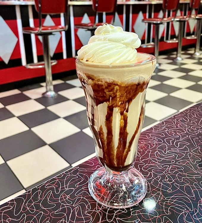This isn't just a milkshake&mdash;it's a dripping, chocolate-streaked masterpiece that requires both straw and spoon. Diet plans, beware!