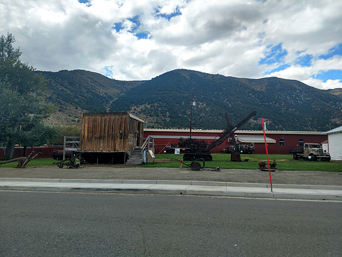 History stands proudly alongside the Sierra Nevada. This rustic display of mining equipment tells the story of Lee Vining's resourceful past.