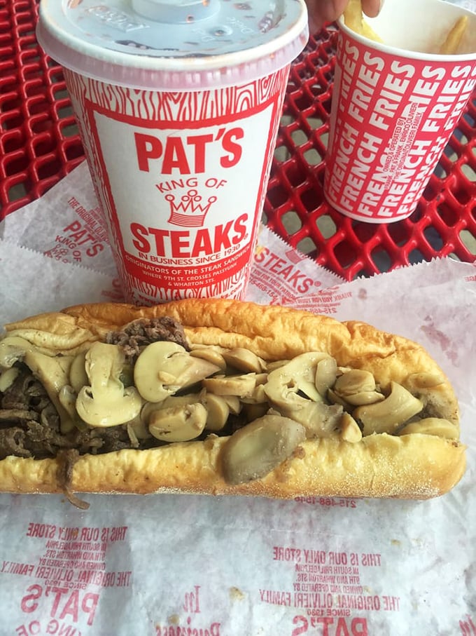 Mushrooms elevate this masterpiece from mere sandwich to umami explosion. The fungi-steak-cheese trinity that makes grown adults weep with joy.