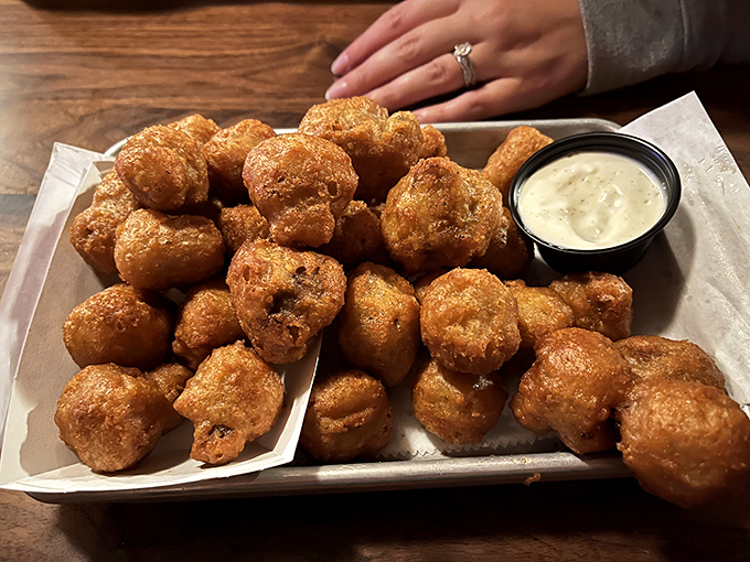 These mushroom bites aren't just fried&mdash;they're transformed. Like Clark Kent stepping into a phone booth, but tastier and with better dipping sauce.