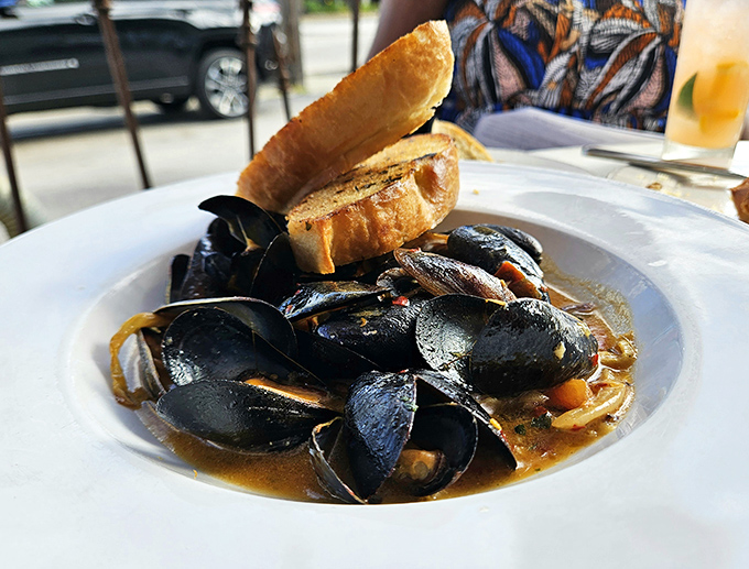 These mussels aren't just swimming in broth&mdash;they're luxuriating in it, with crusty bread standing by for the inevitable (and necessary) sopping up.